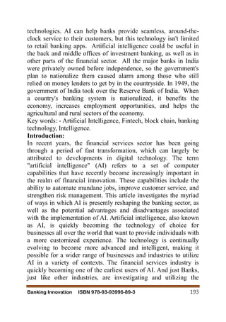 REVOLUTIONIZING BANKING OPERATIONS: THE ROLE OF ARTIFICIAL INTELLIGENCE ...