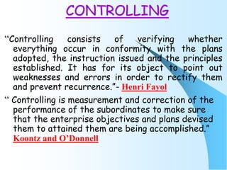 Controlling and Its Meaning, Nature, Importance,Elements,Process. | PPT