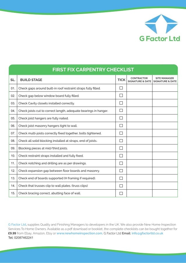 15. First Fix Carpentry Checklist