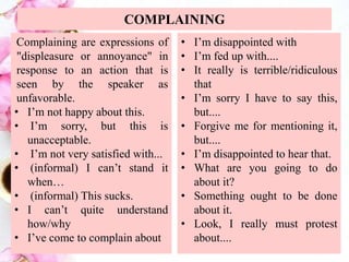 LANGUAGE FUNCTION : COMPLAINING | PPT