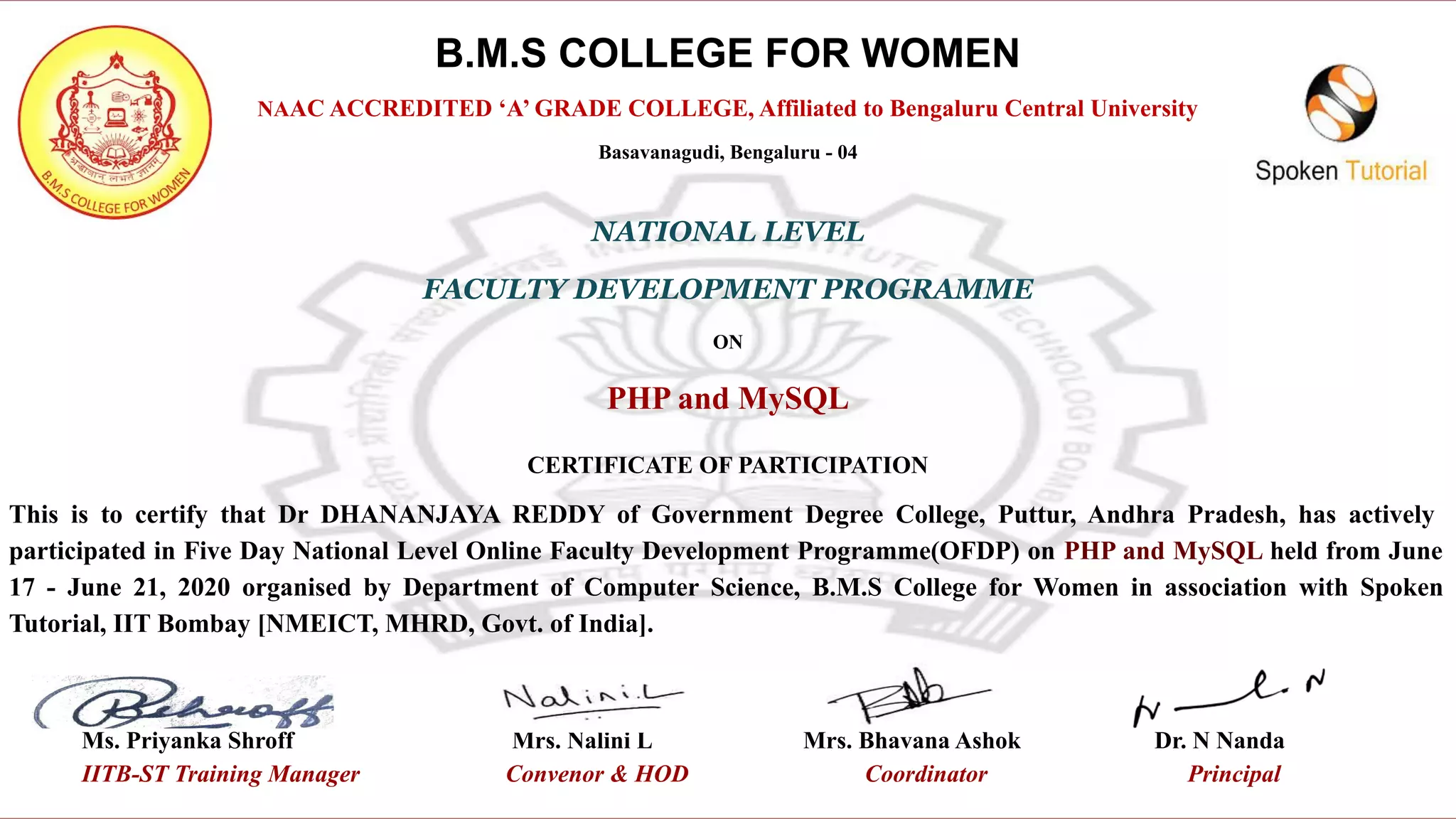 15.fdp certificate on on php and my sql | PDF