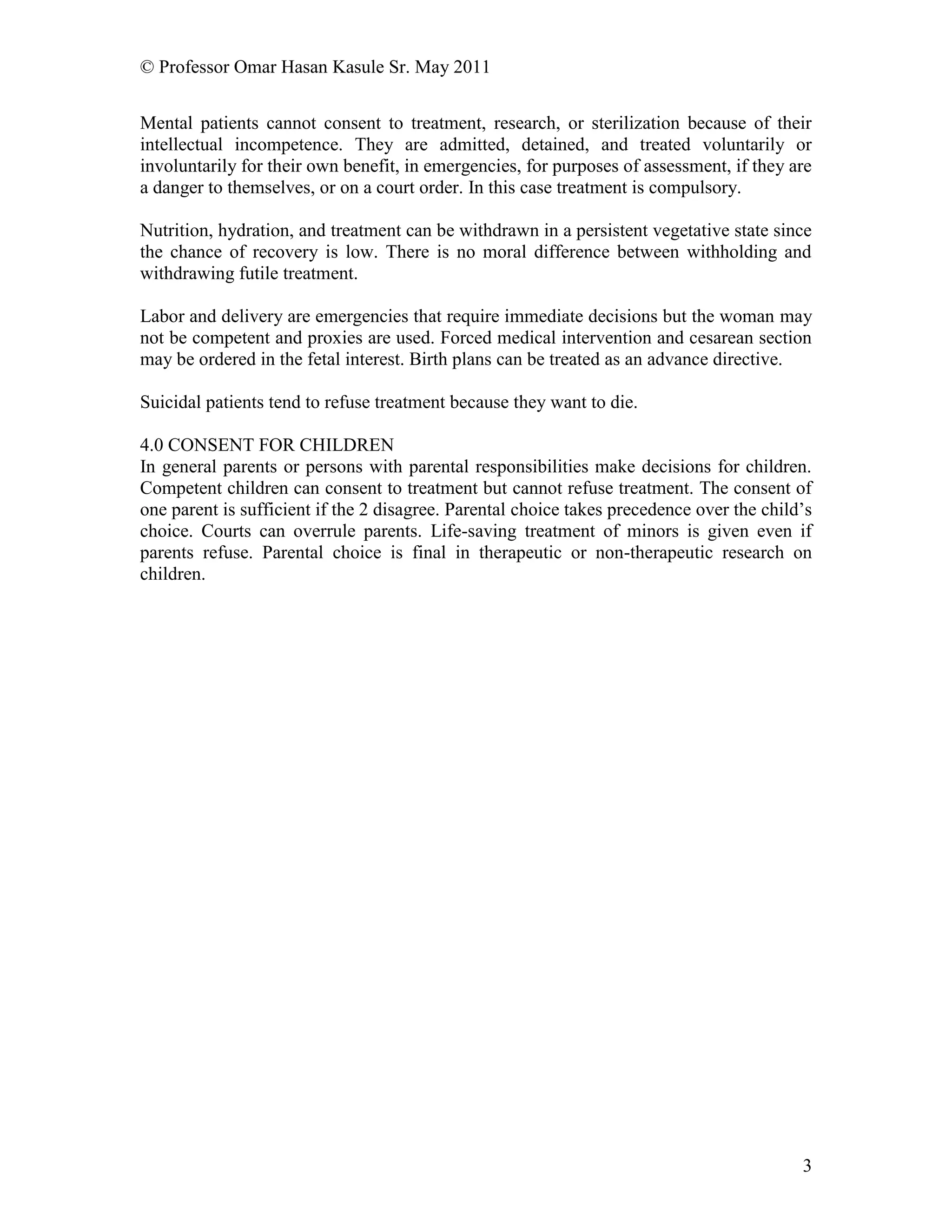 Medical decisions and informed consent by Prof. Omar Kasule | PDF