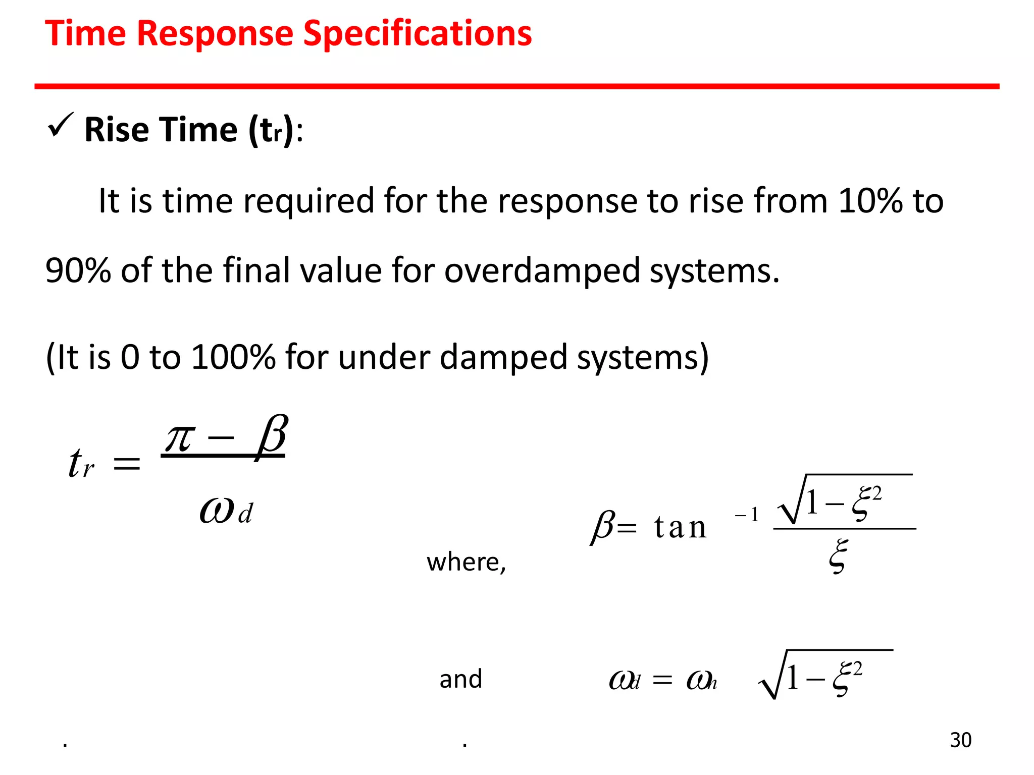 time domain analysis, Rise Time, Delay time, Damping Ratio, Overshoot, Settling Time ...