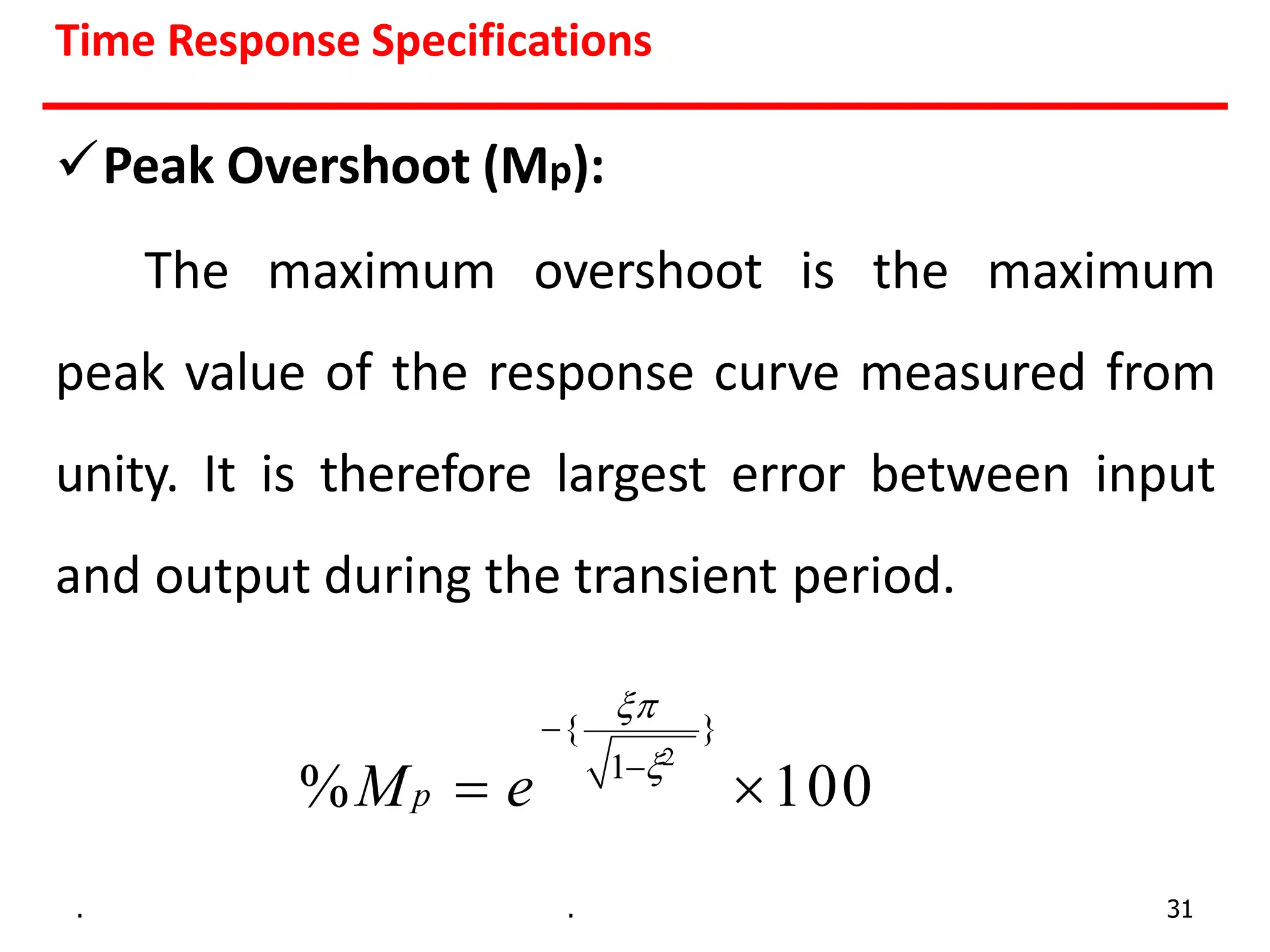 Time Domain Analysis Rise Time Delay Time Damping Ratio Overshoot Settling Time