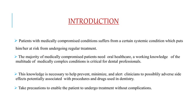 Management of medically compromised patients | PPTX