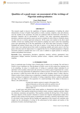 Qualities of a good essay: an assessment of the writings of Nigerian ...