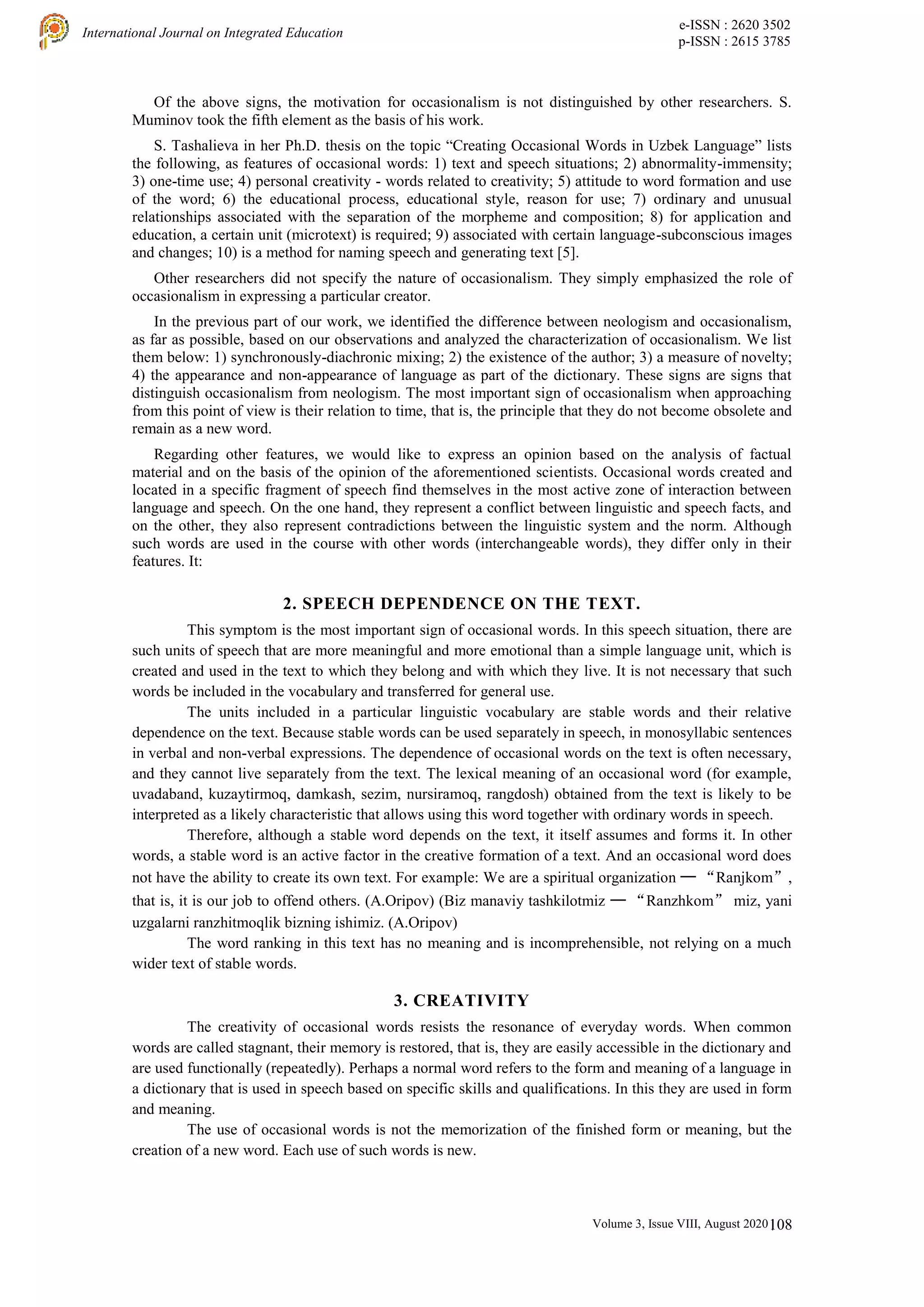 Occasional words Speech Unit | PDF