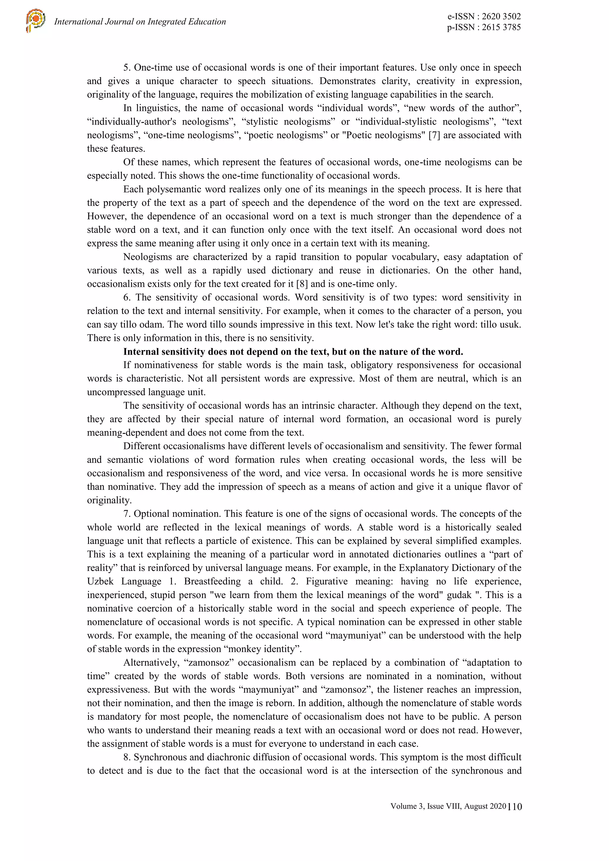 Occasional words Speech Unit | PDF