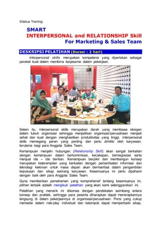 (2022) Silabus Training "SMART Interpersonal & Relationship Skill" for Marketing & Sales Team | DOCX