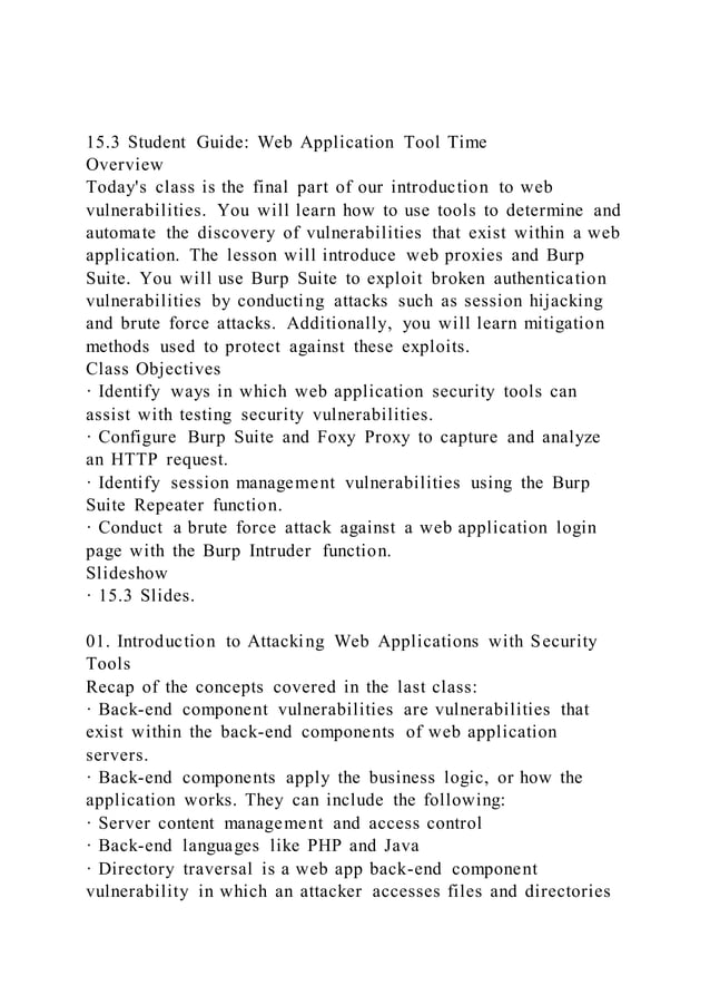 15.3 Student Guide Web Application Tool TimeOverviewTodays c | PDF