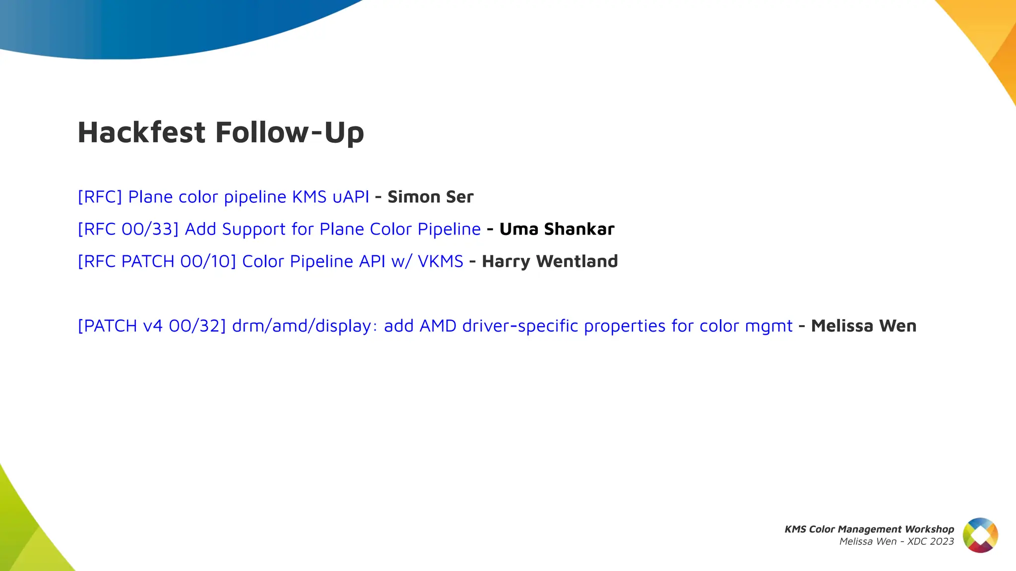 KMS Color Management Workshop Report (Melissa Wen) | PPT