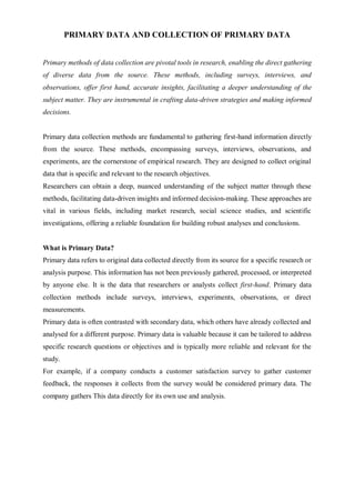 WHAT IS PRIMARY DATA AND PRIMARY DATA COLLECTION | PDF