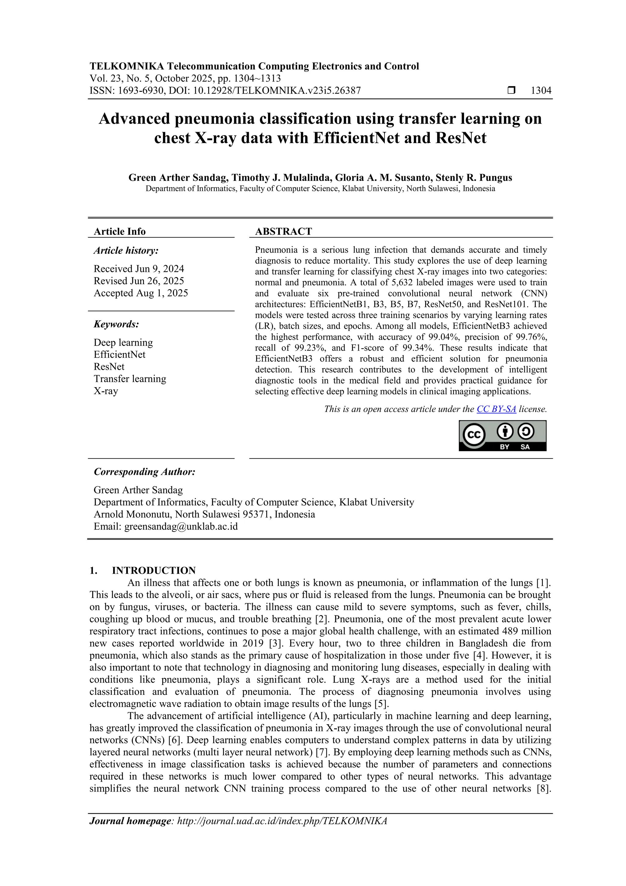 Advanced pneumonia classification using transfer learning on chest X ...
