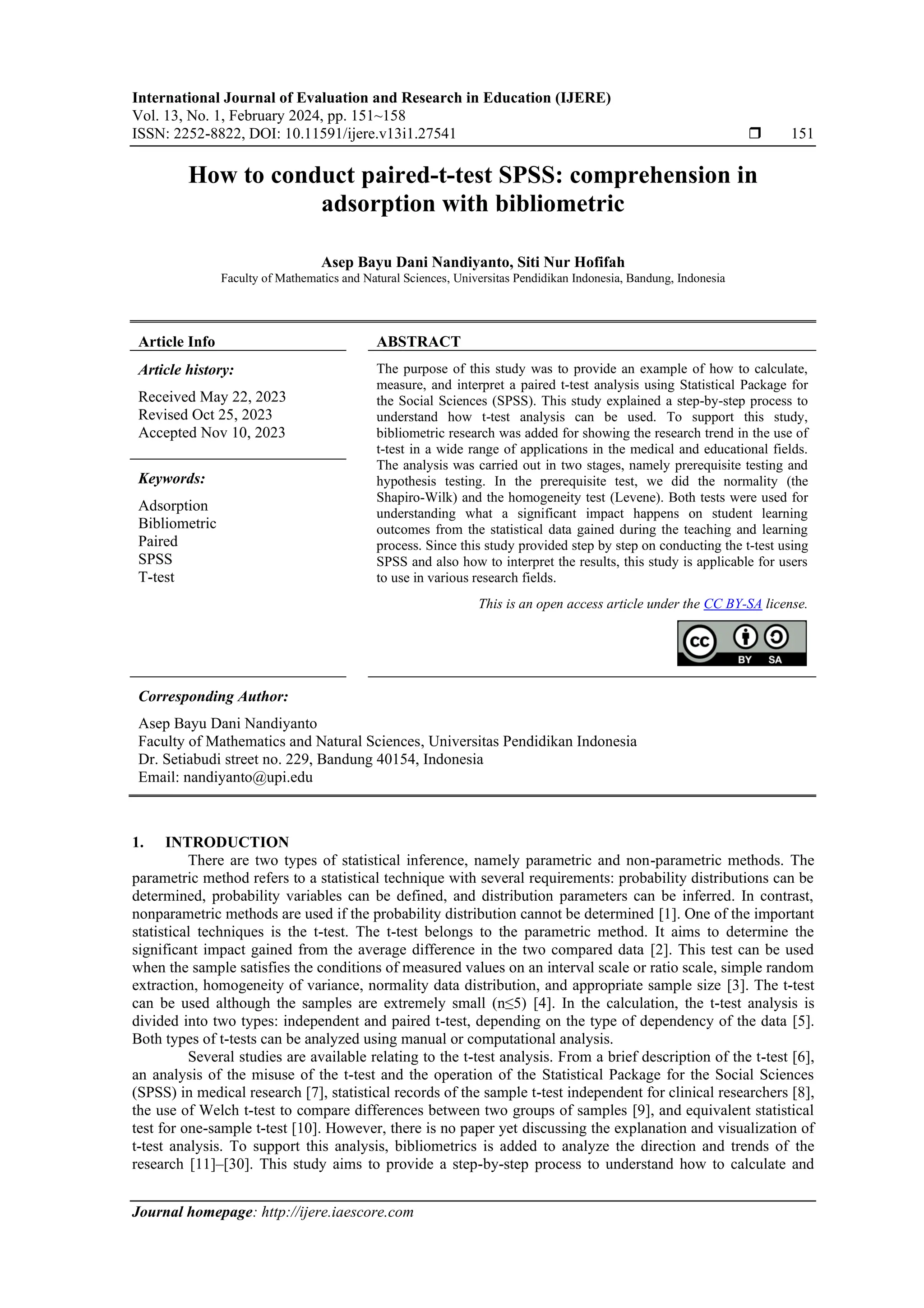 How to conduct paired-t-test SPSS: comprehension in adsorption with ...
