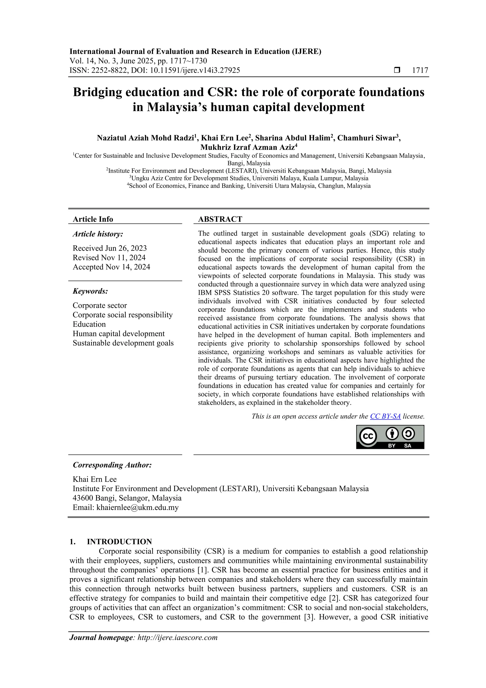 Bridging education and CSR: the role of corporate foundations in ...