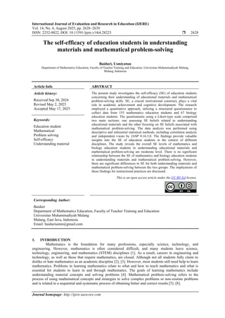 The self-efficacy of education students in understanding materials and ...