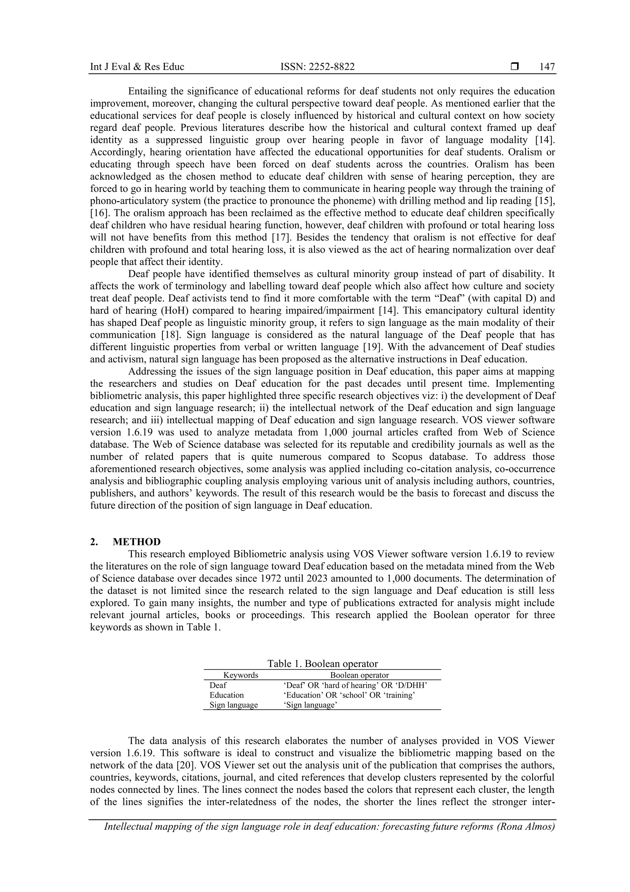Intellectual mapping of the sign language role in deaf education ...
