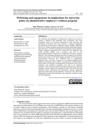 Well-being and engagement: its implications for university policy on administrative employee’s ...