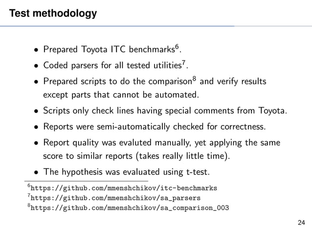 TMPA-2017: 5W+1H Static Analysis Report Quality Measure | PPT