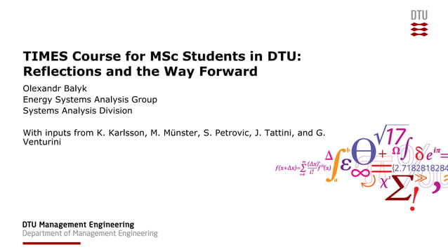 TIMES Course for Master Students in DTU: Reflections and Way Forward | PPT