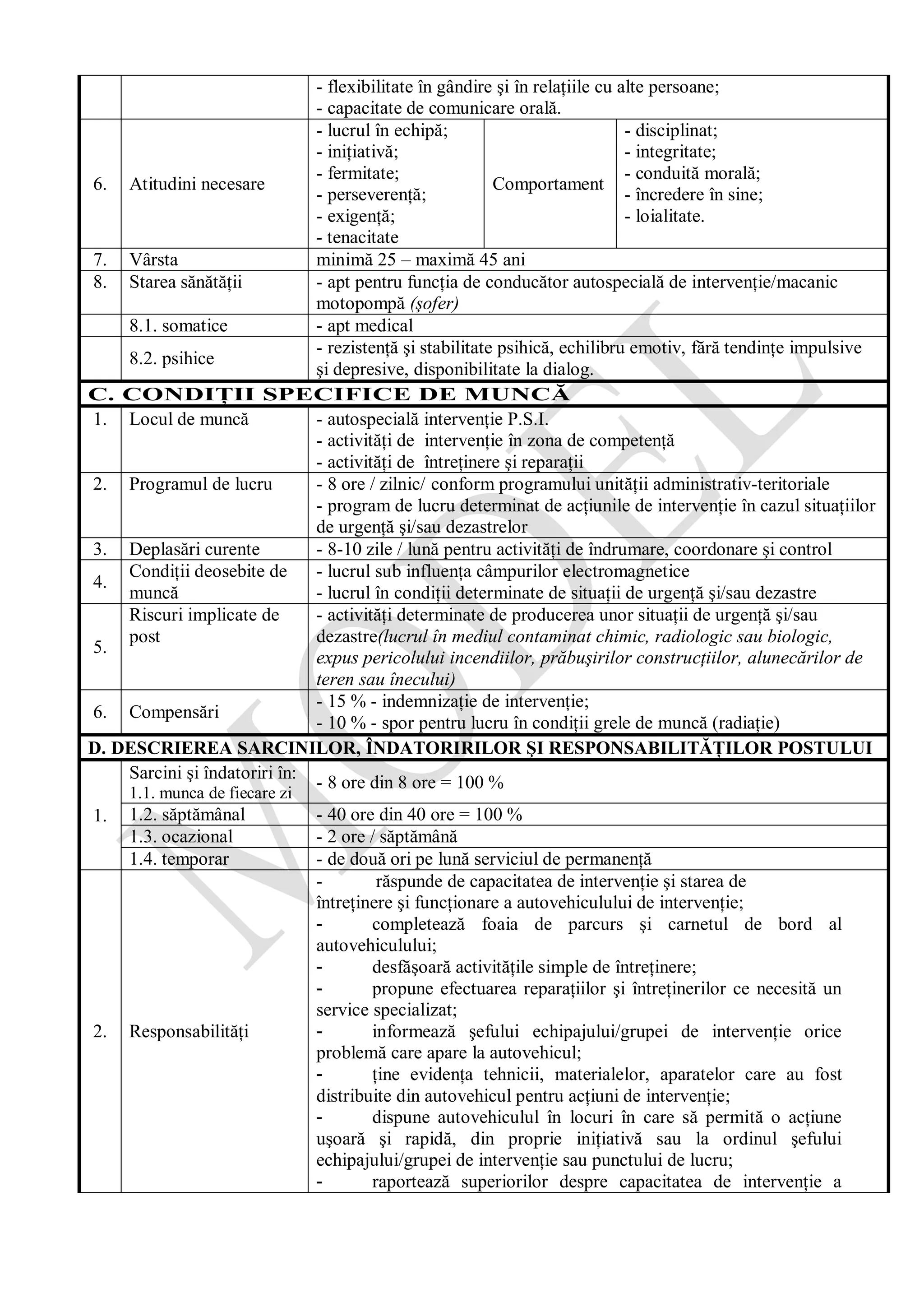 Fisa postului cond.autosp. mec.motopompa-model | PDF