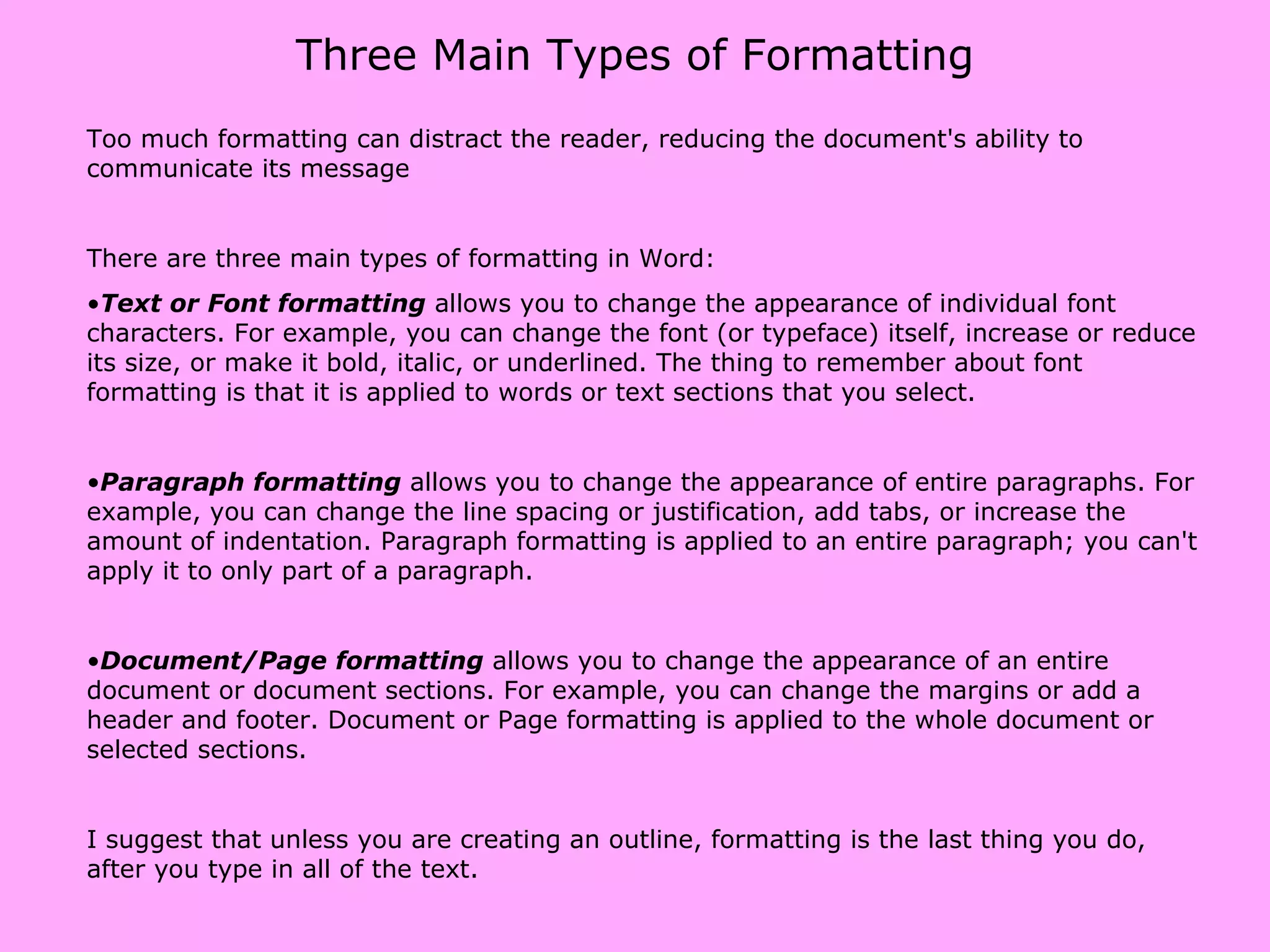 Formatting Text | PPT