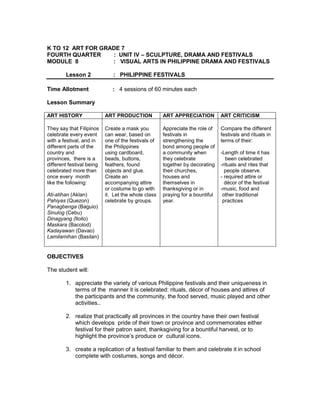 15 grade 7 art -tg qtr 4 - module 8, les 2 festivals | PDF