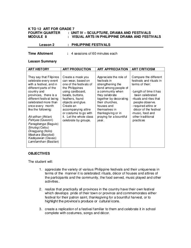 15 grade 7 art -tg qtr 4 - module 8, les 2 festivals