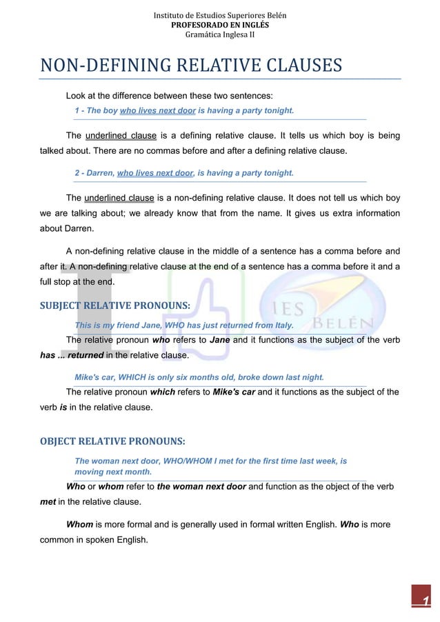 15 - Non-Defining Relative Clauses | PDF