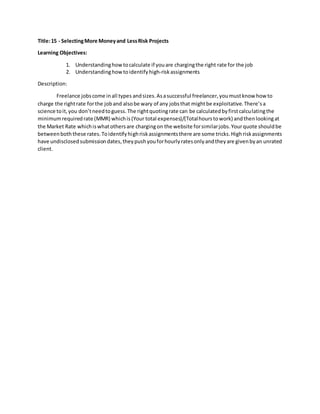 15 selecting more money less risk projects | DOCX