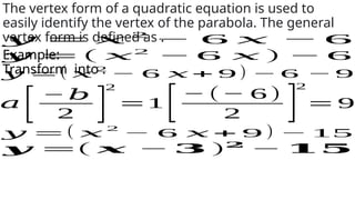 15 - Vertex Form of a Quadratic Function | PPTX