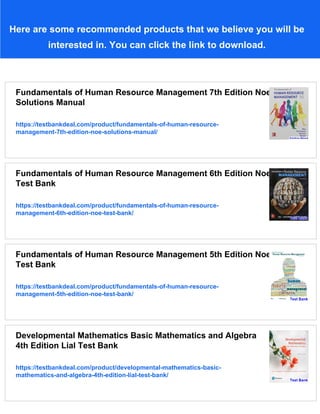 Fundamentals of Human Resource Management 7th Edition Noe Test Bank | PDF