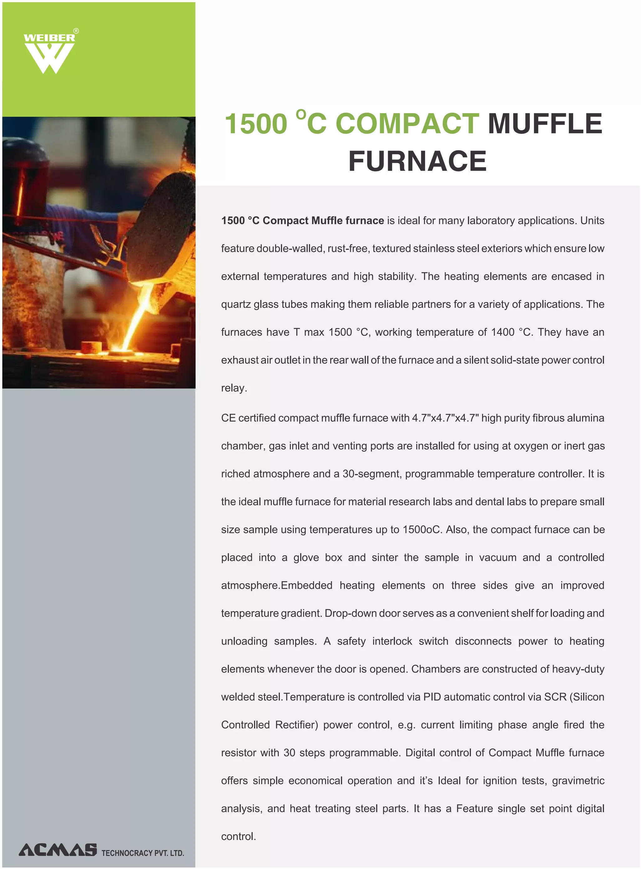 Compact Muffle Furnace (1500 °C) by ACMAS Technologies Pvt Ltd. | PDF