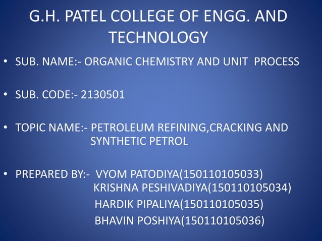 petroleum refining,crackin and synthetic petrol-ppt | PPTX