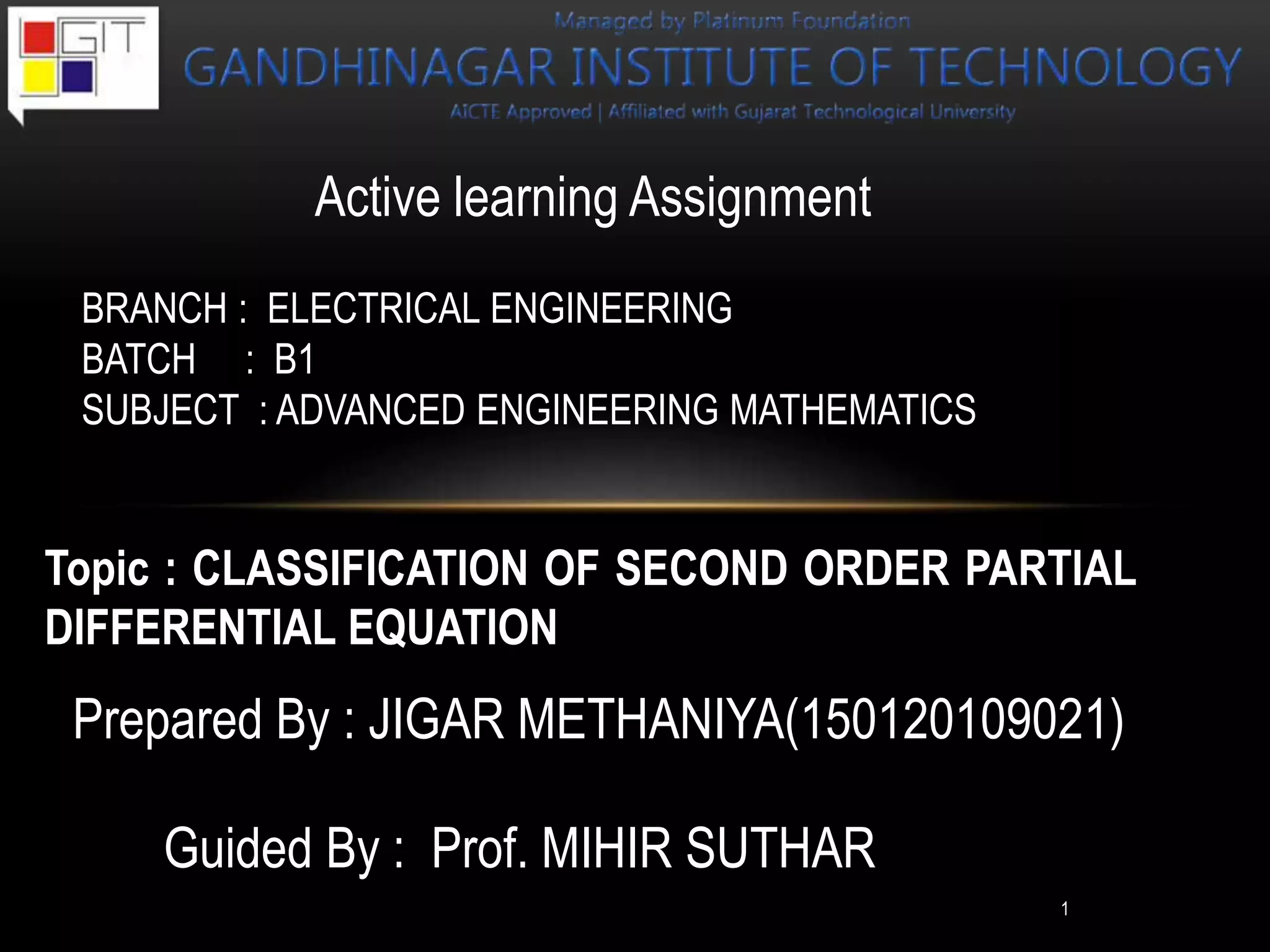 classification of second order partial differential equation | PPTX classification of second order partial differential equation | PPTX