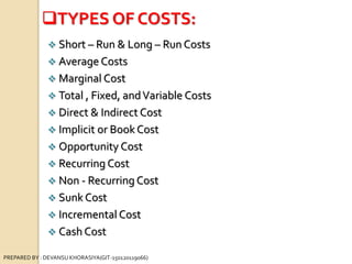 Types Of Costs (Economics & Management Purpose) | PPTX