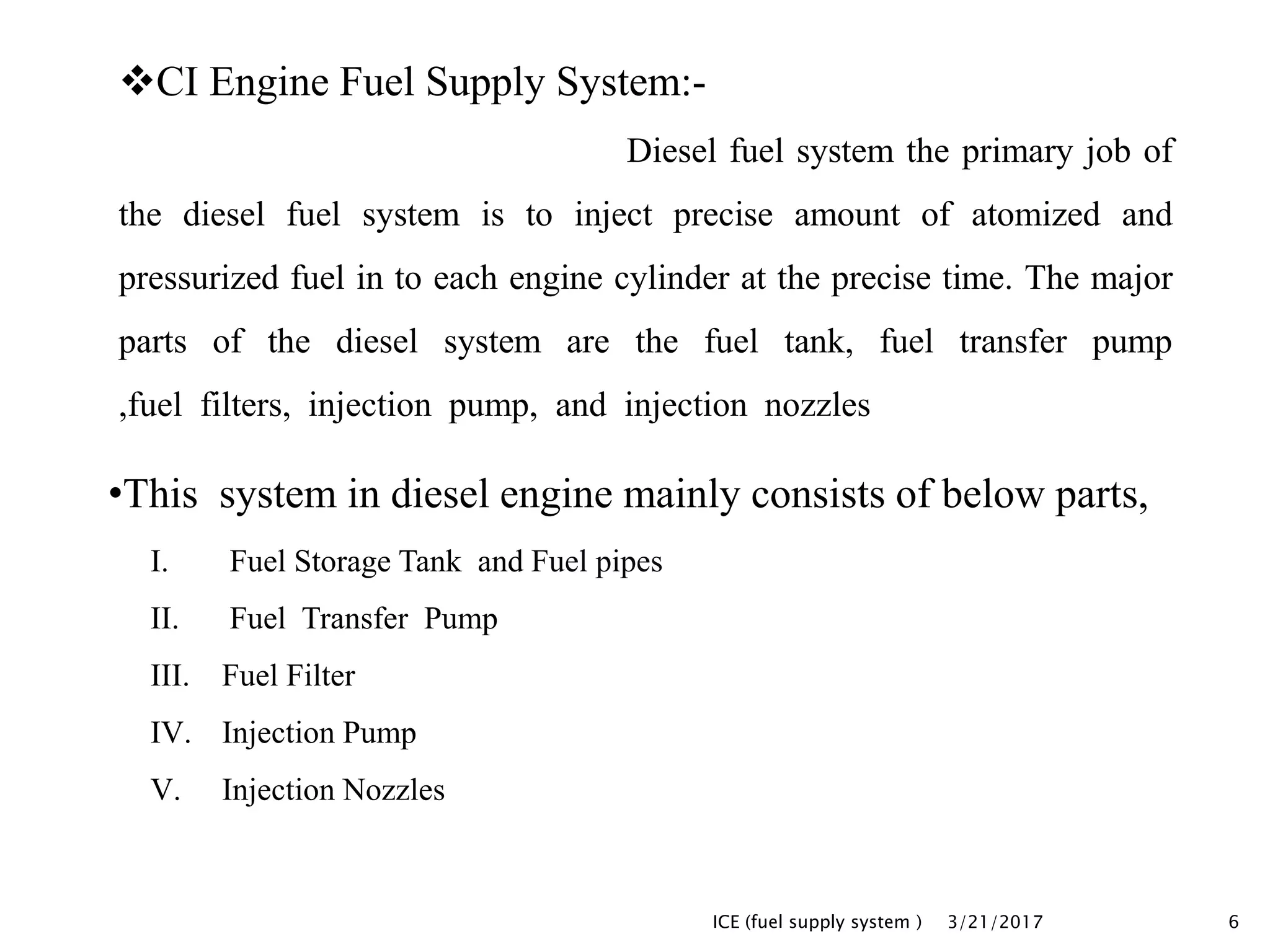 presentation on fuel supply system of SI and CI engines | PPTX
