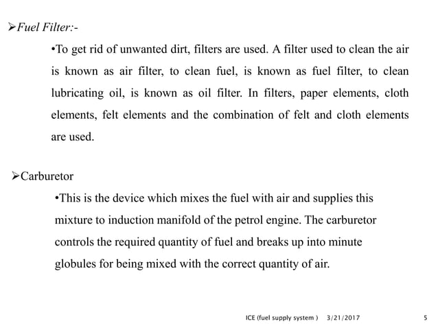 presentation on fuel supply system of SI and CI engines | PPTX | Auto ...