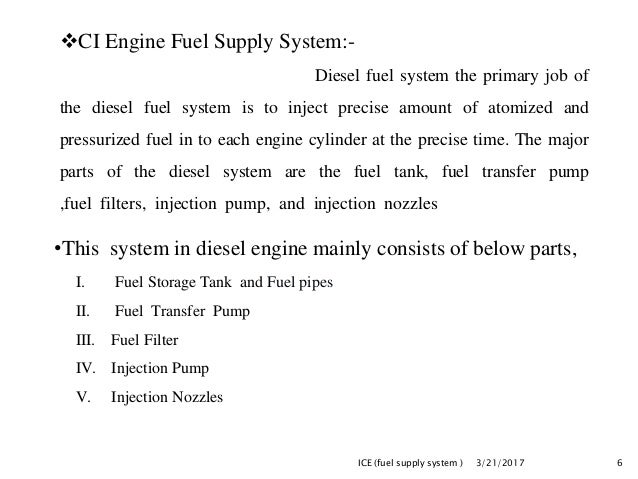 presentation on fuel supply system of SI and CI engines