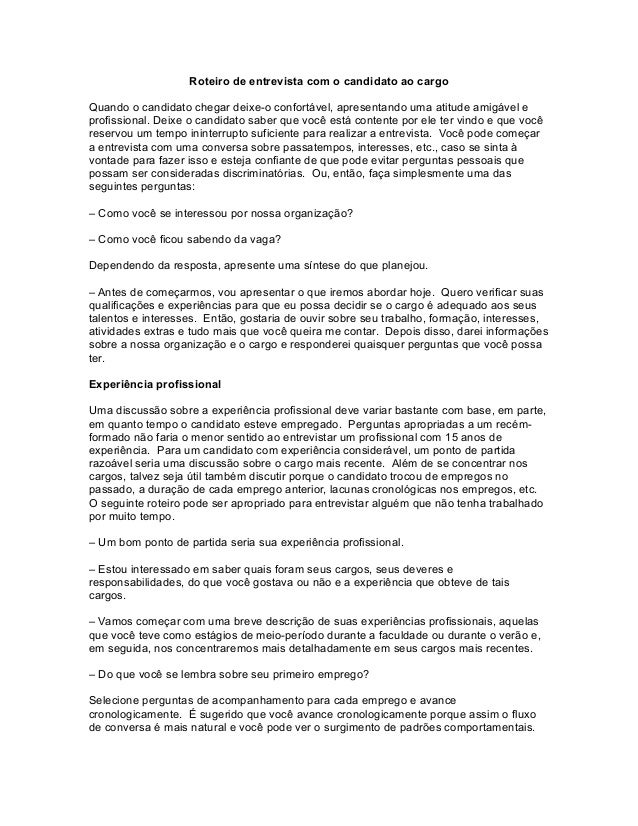 Roteiro para entrevista - modelo