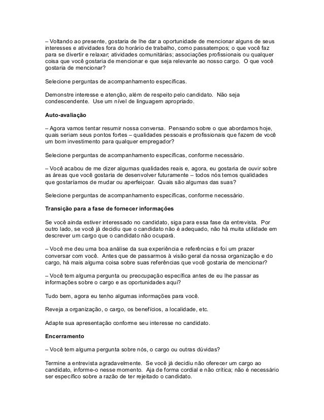 Roteiro para entrevista - modelo