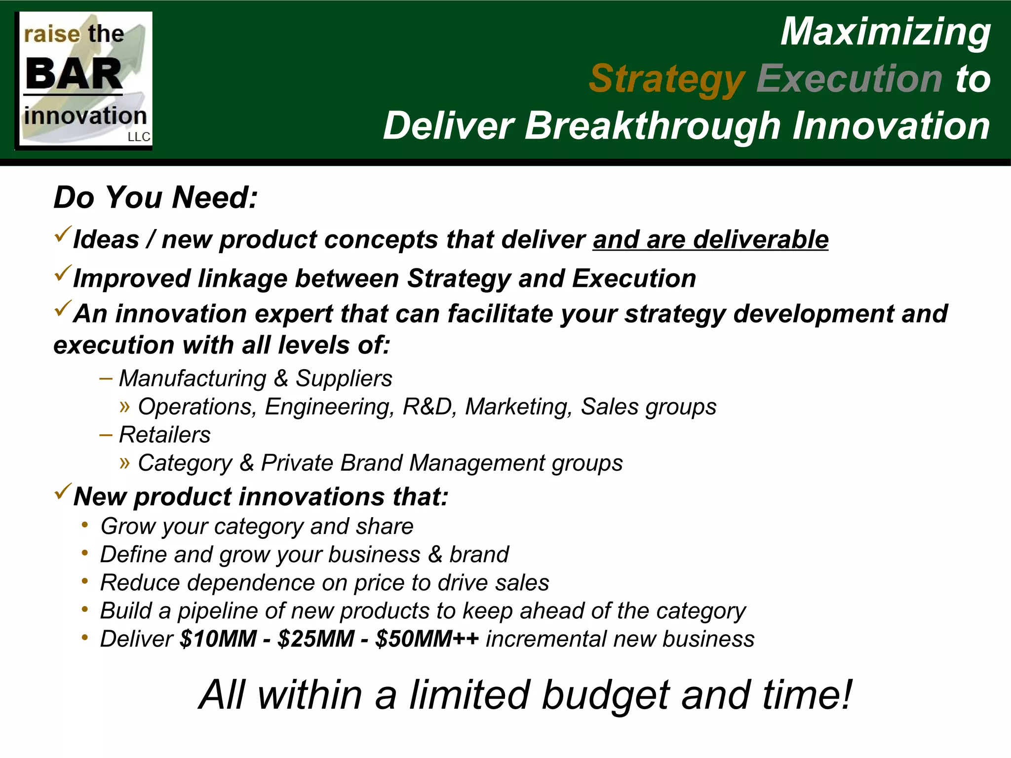 raise the BAR innovation, LLC - Overview | PPT