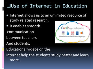 history of internet and usage of internet in education and ...