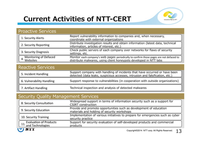 NTT-CERT Activities by Yoshiki Sugiura [APRICOT 2015] | PPT