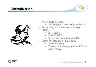 NTT-CERT Activities by Yoshiki Sugiura [APRICOT 2015] | PPT