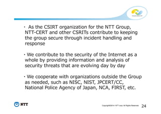 NTT-CERT Activities by Yoshiki Sugiura [APRICOT 2015] | PPT