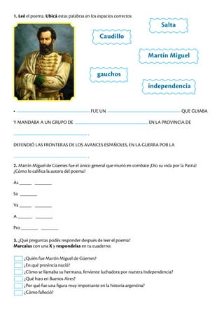 La vida de Martin Miguel de Güemes para niños de primaria | PDF