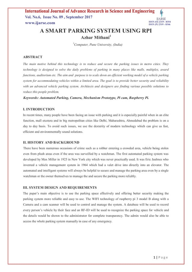 A Smart Parking System using Raspberry pi | PDF