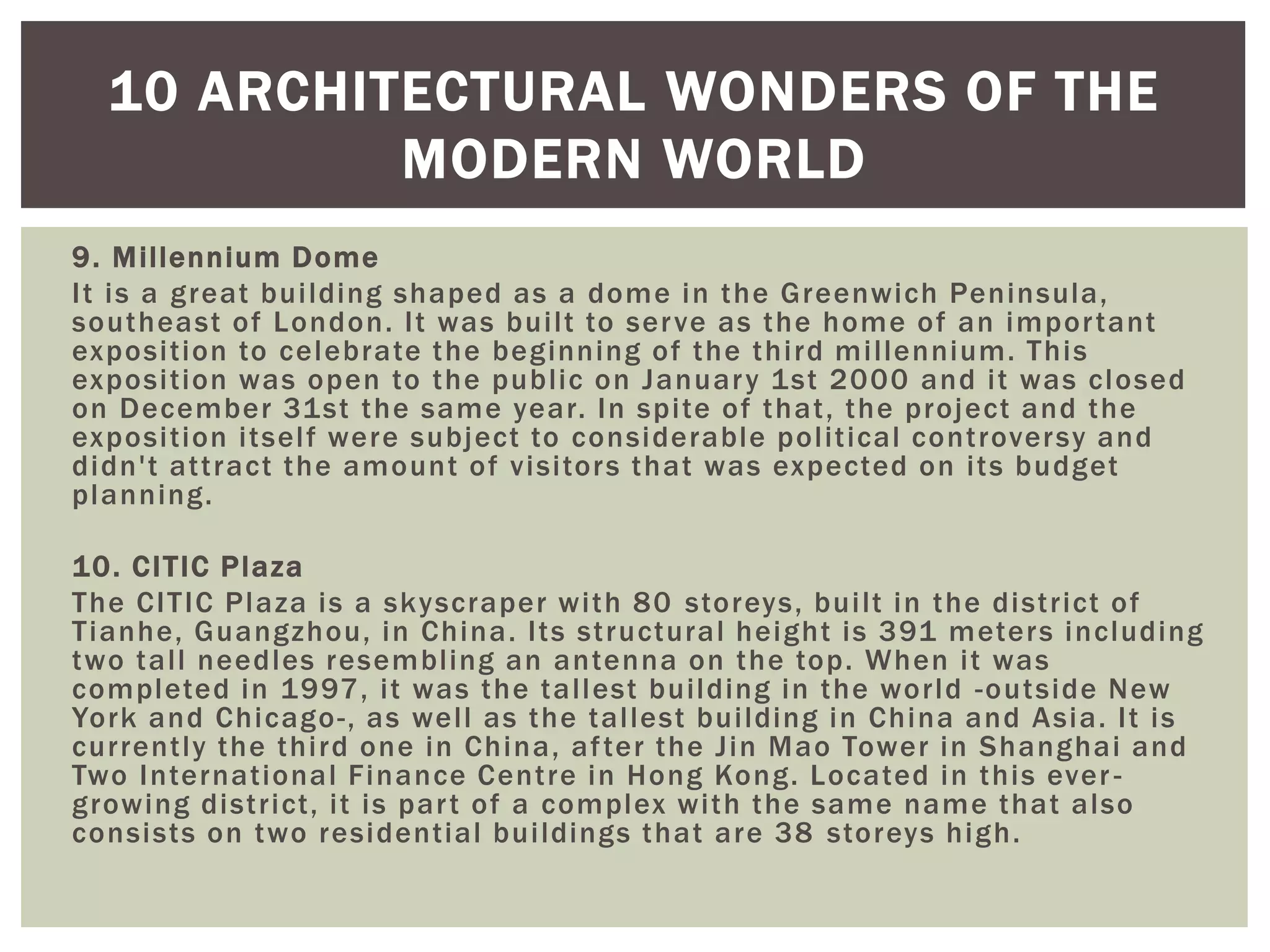 10 architectural wonders of the modern world | PPTX
