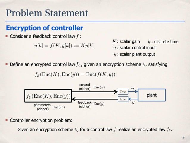 Controller encryption using RSA public-key encryption scheme (Asian Control Conference 2015) | PPT